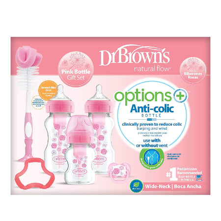 Dr Brown's Options+ Set de botellas anticólicos para bebé, color rosa